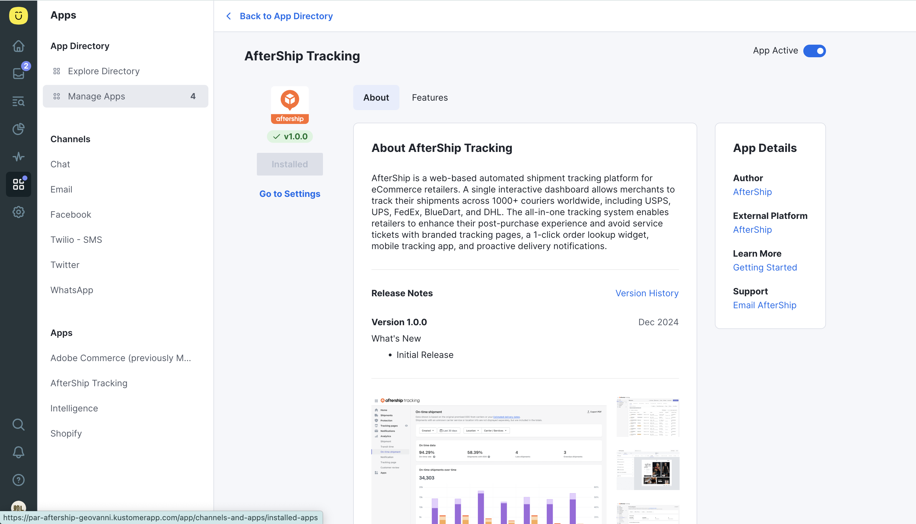 Kustomer integration with AfterShip Tracking
