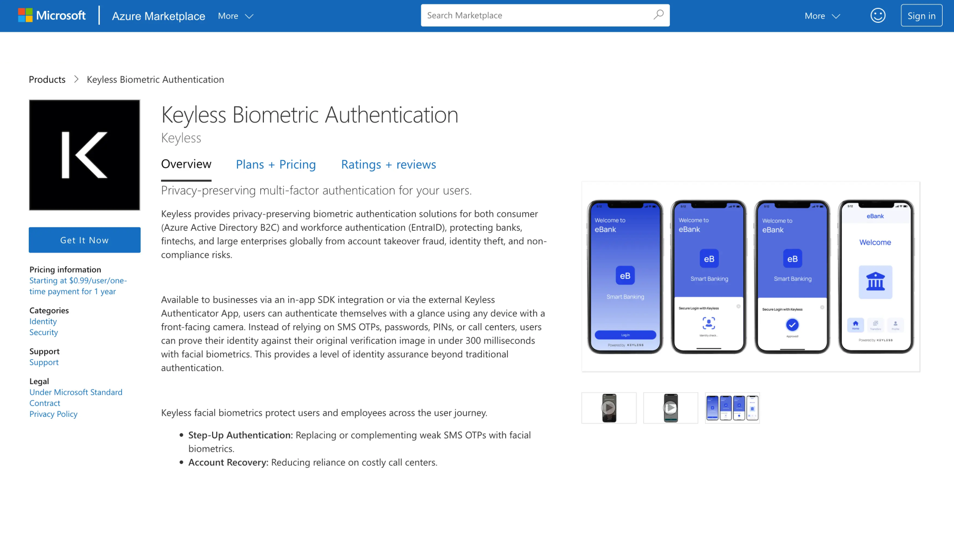 Keyless Biometric Authentication Now on Microsoft Azure Marketplace