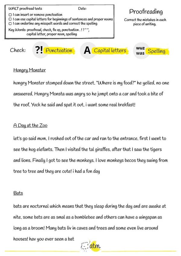 Year 2 Proofreading Practice | at the minute