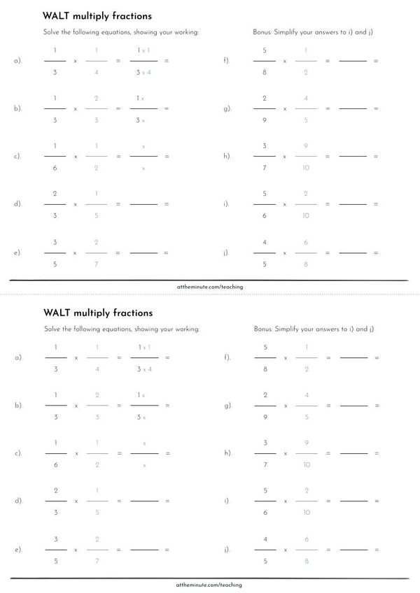 Free Worksheet for Multiplying Fractions | at the minute