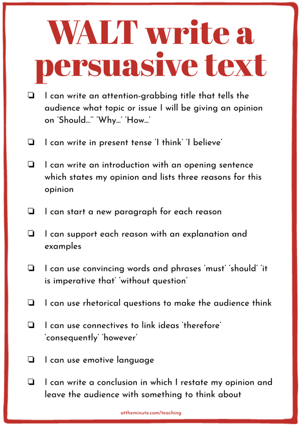 Success Criteria For Persuasive Writing KS2 At The Minute