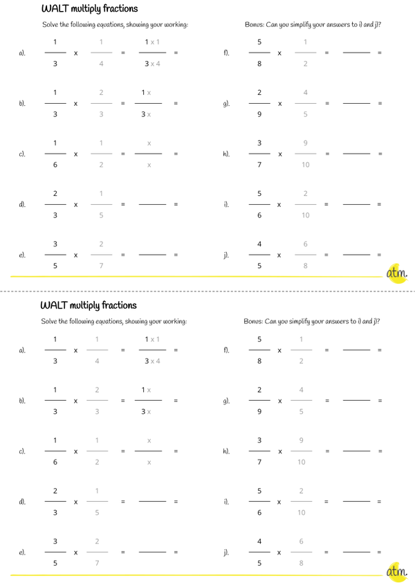 Free Worksheet for Multiplying Fractions | at the minute