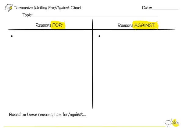 Persuasive Writing For & Against Chart | at the minute