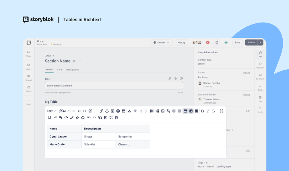 Tables within Richtext Editor | Storyblok