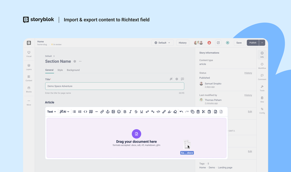 Import & export content to Richtext field | Storyblok