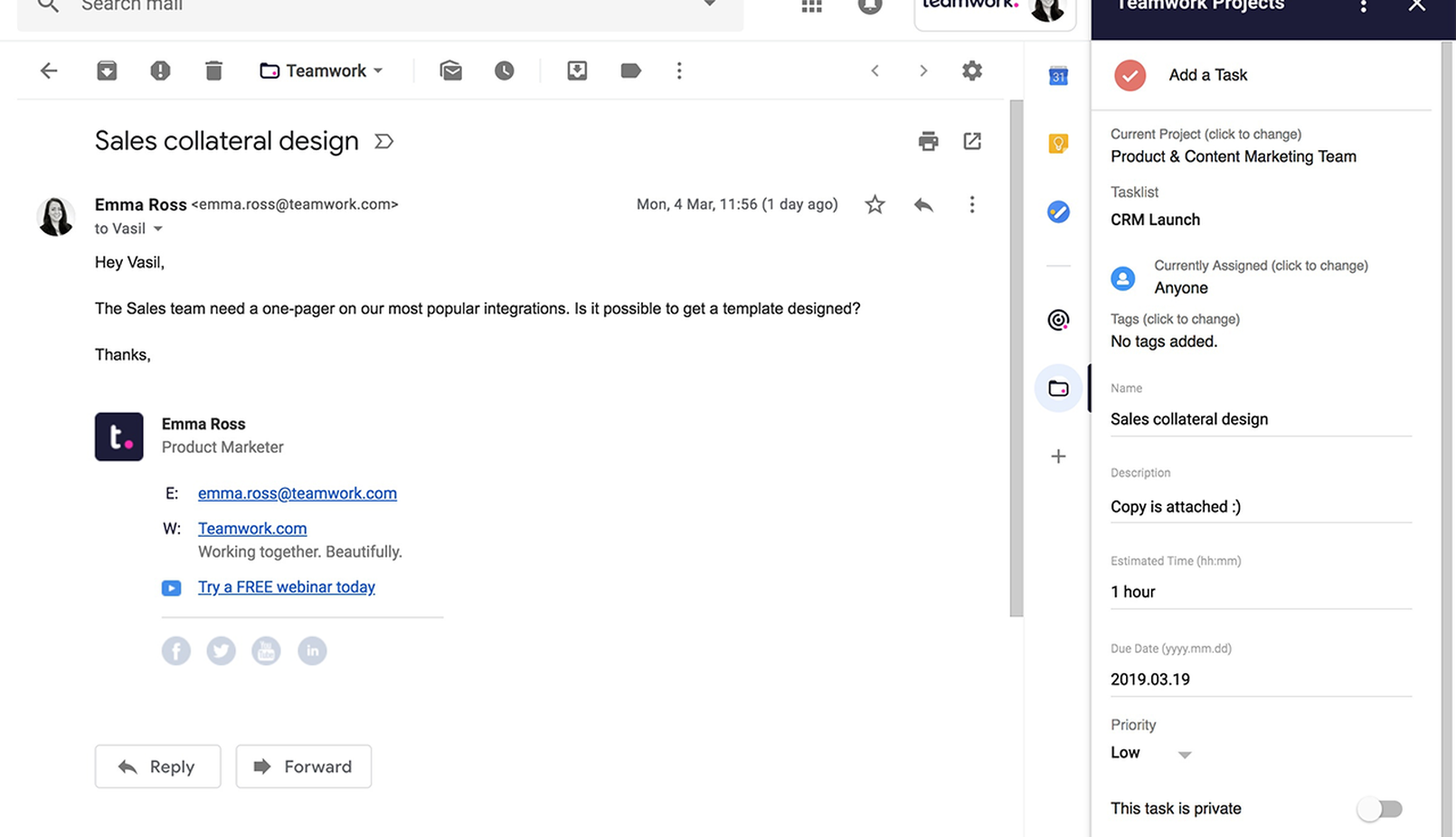 Project Management Gmail Add-On | Teamwork.com