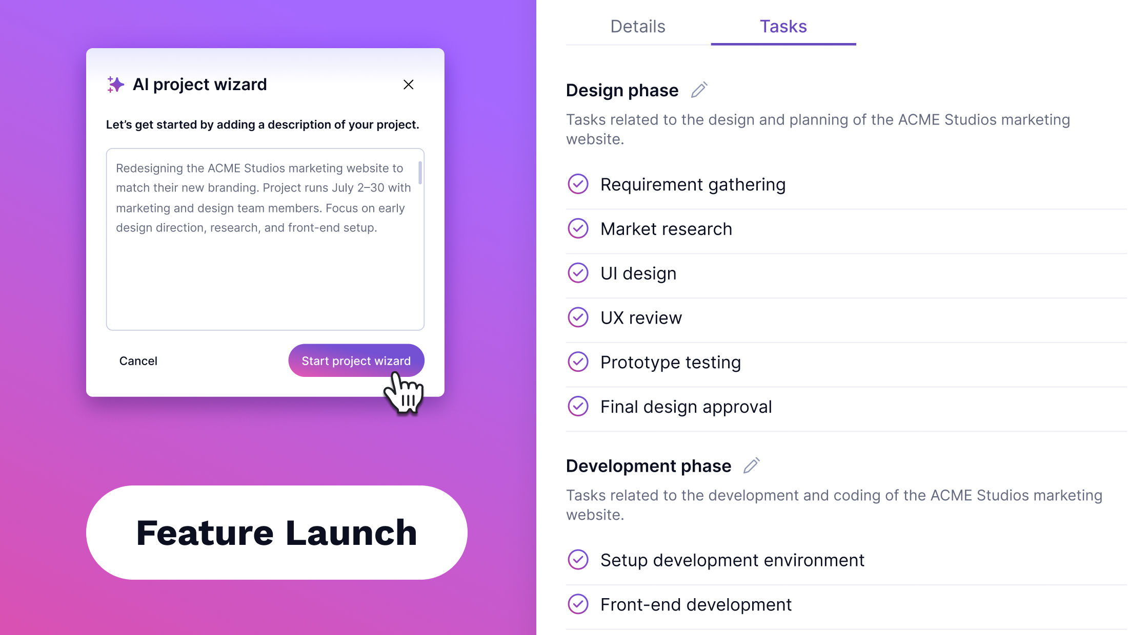 Turn client briefs into projects in seconds with AI Project Wizard